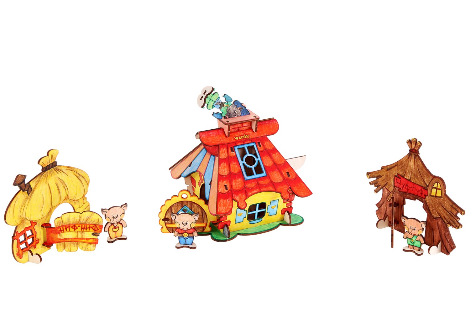 store.bg - Трите прасенца - Дървен конструктор за оцветяване - играчка